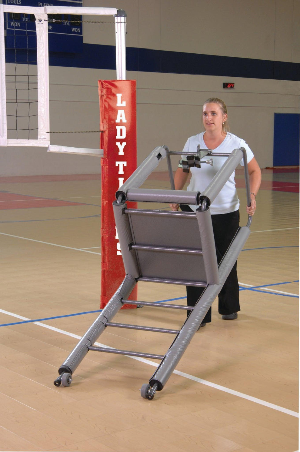 Adjustable height clamp-on volleyball officials platform with padding ...